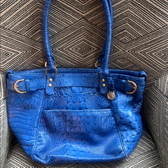 Brahmin | Bags | Brahmin Blue Crocodile Embossed Tote Bag | Poshmark